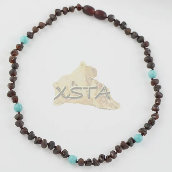 Teething amber necklace with turquoise - A102