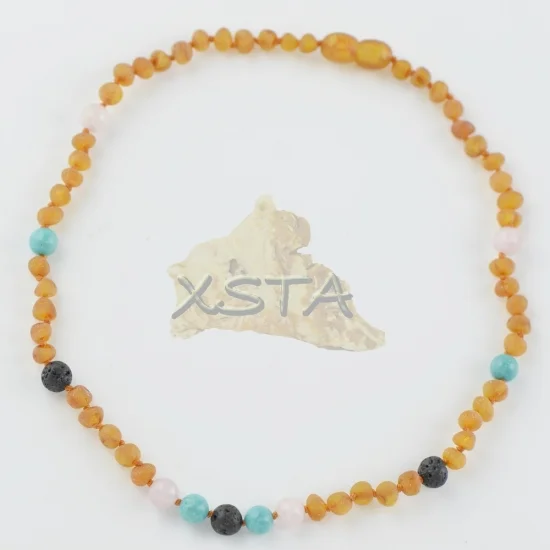 Teething necklace with turquoise quartz lava - A141