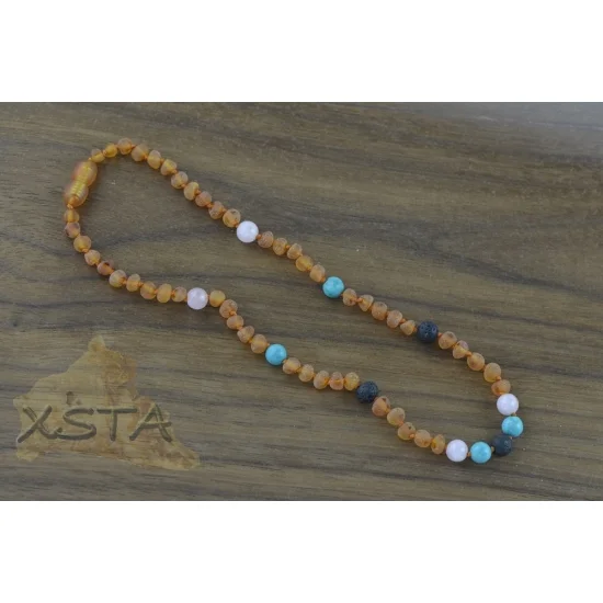 Teething necklace with turquoise quartz lava - A141