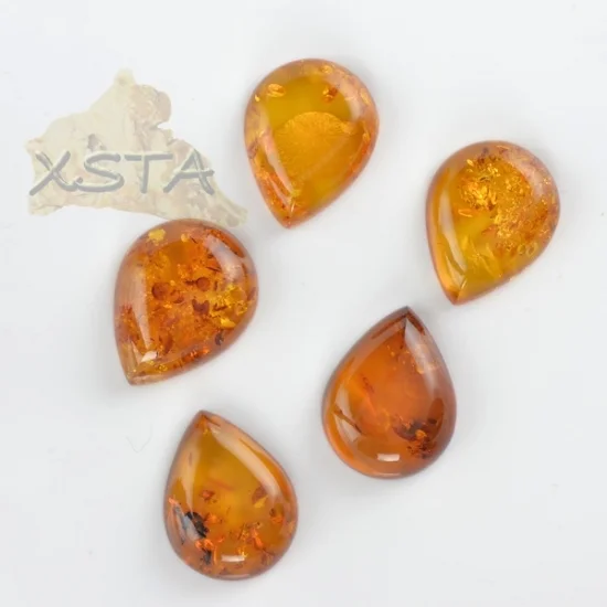 Cognac amber color cabochons 5 units